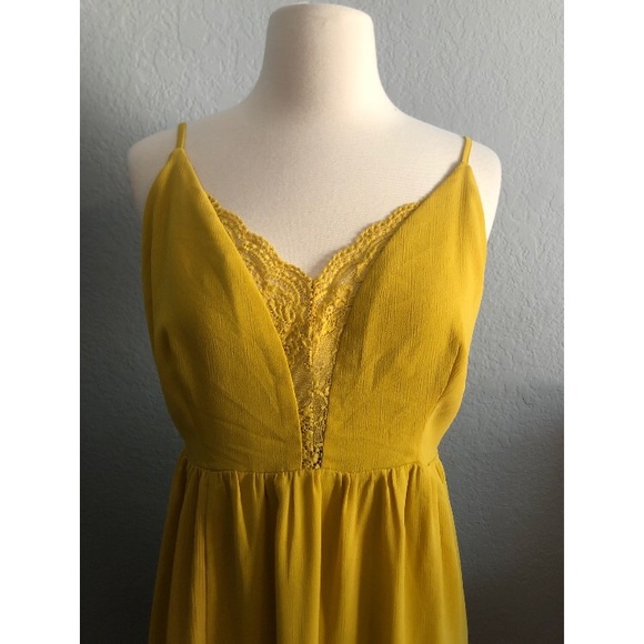 Lulus | Dresses | Melena Mustard Yellow Lace Backless Midi Dress | Poshmark
